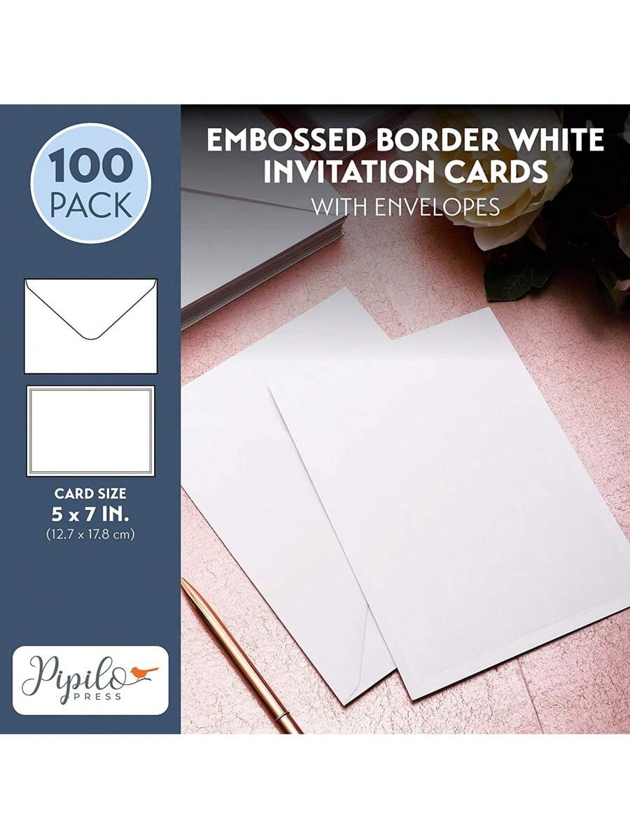 Paper Junkie 100 Pack Blank Invitation Cards with Envelopes, Cardstock ...