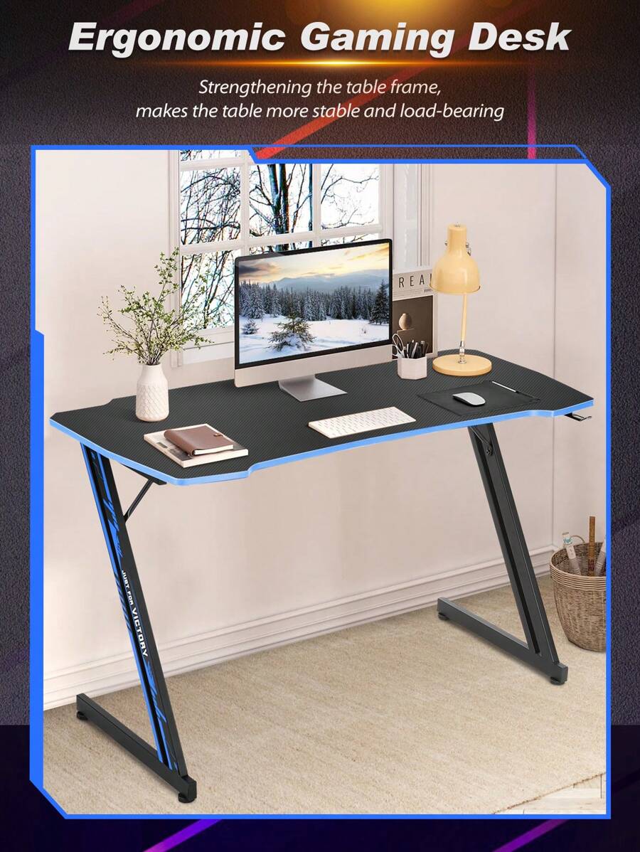 47 Inch Modern Z-Shaped Computer Desk For Home Office With Headphone ...