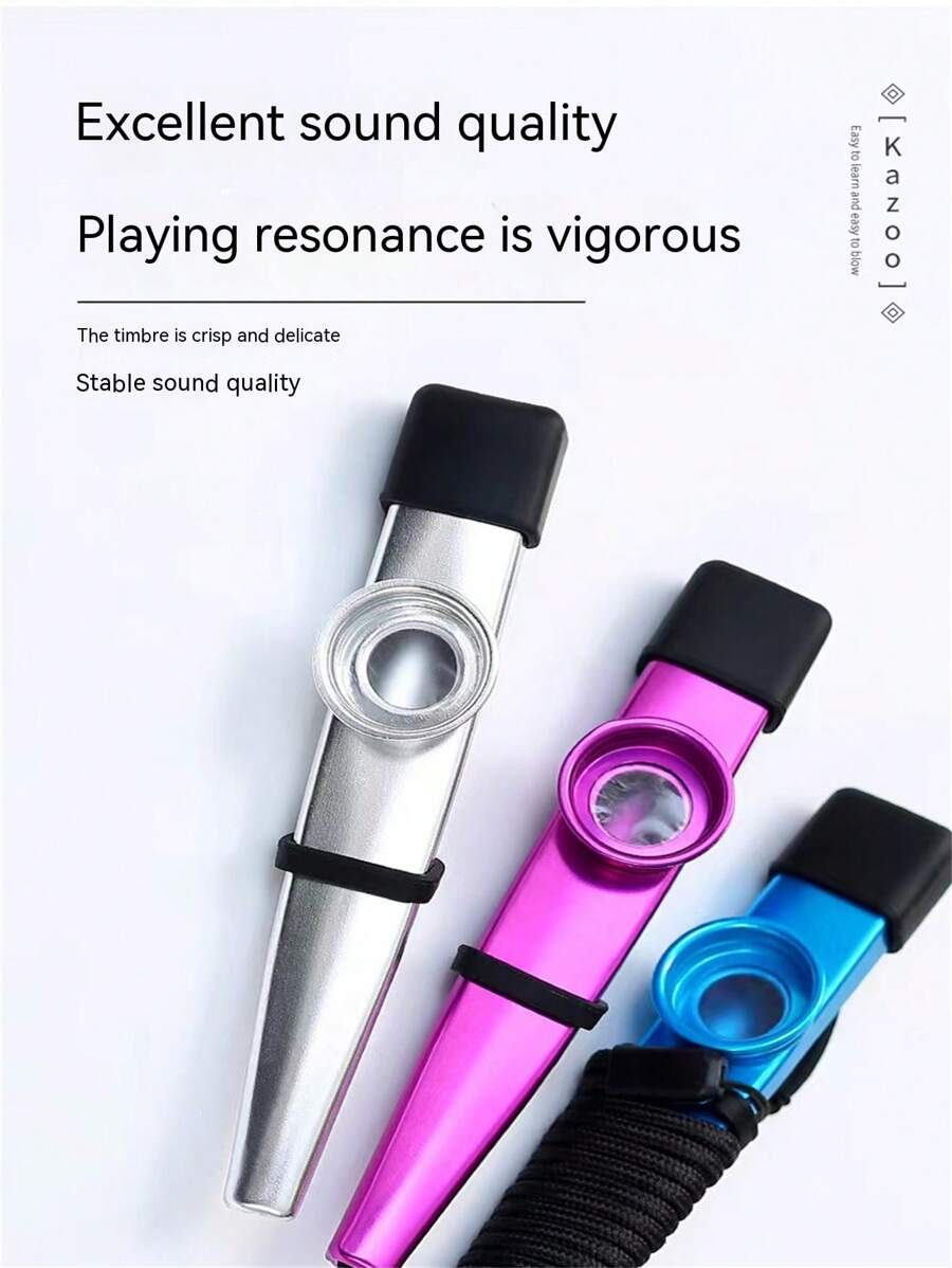1pc Black/silver/blue Kazoo Instrument With Lanyard Set, 1set Metal ...