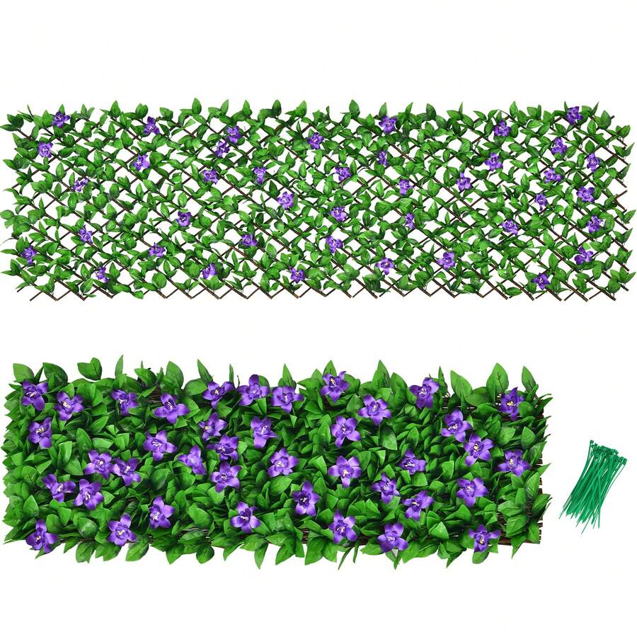 Costway Expandable Fence Privacy Screen Faux Ivy Panel w/White Flower ...