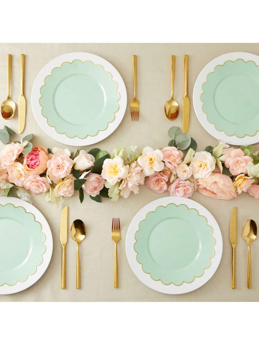 50 Pack Green Plastic Plates With Gold Scalloped Edges For Birthday ...