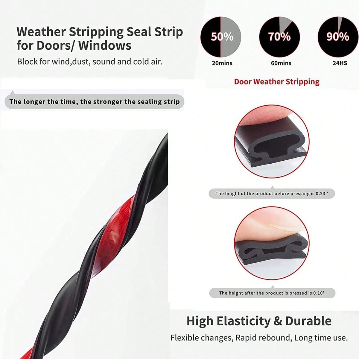 ドア窓用シールストリップ 大口径 密着性 強力接着剤 気密性 ドア枠用 D型ゴム シール 6m巻 | SHEIN JAPAN