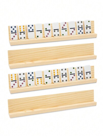 4 Pack Wooden Domino Racks Trays, Dominoes Stand Holders For Mexican ...