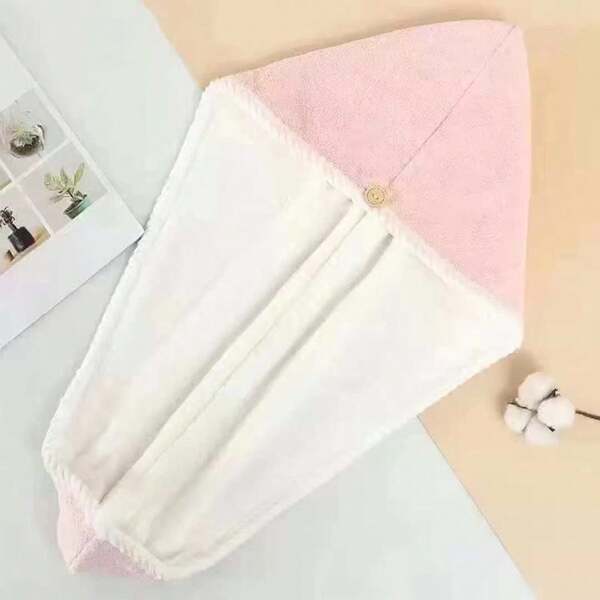 A Lady's Pink And White Double-layered Strong Water-absorbent Dry Hair ...
