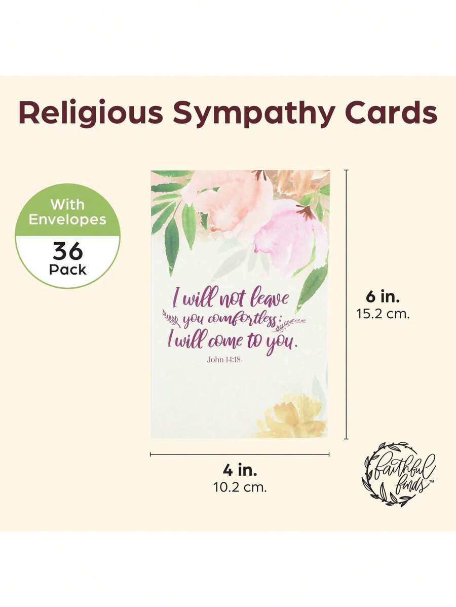 36 Pack Bulk Sympathy Cards With Envelopes, Watercolor Floral Designs ...