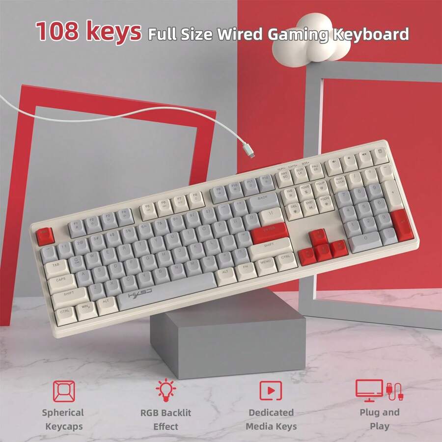 ATTACK SHARK Gaming Keyboard Wired,RGB Backlight Ergonomic 108 Keys ...