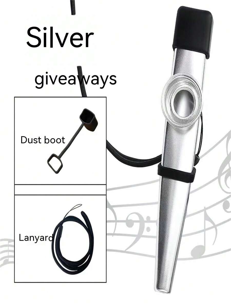 1pc Black/silver/blue Kazoo Instrument With Lanyard Set, 1set Metal ...