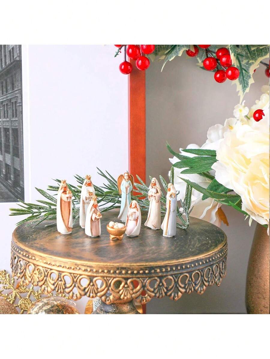 JUVALE Mini Nativity Scene Figurines, Christmas Decorations (8 Pieces ...