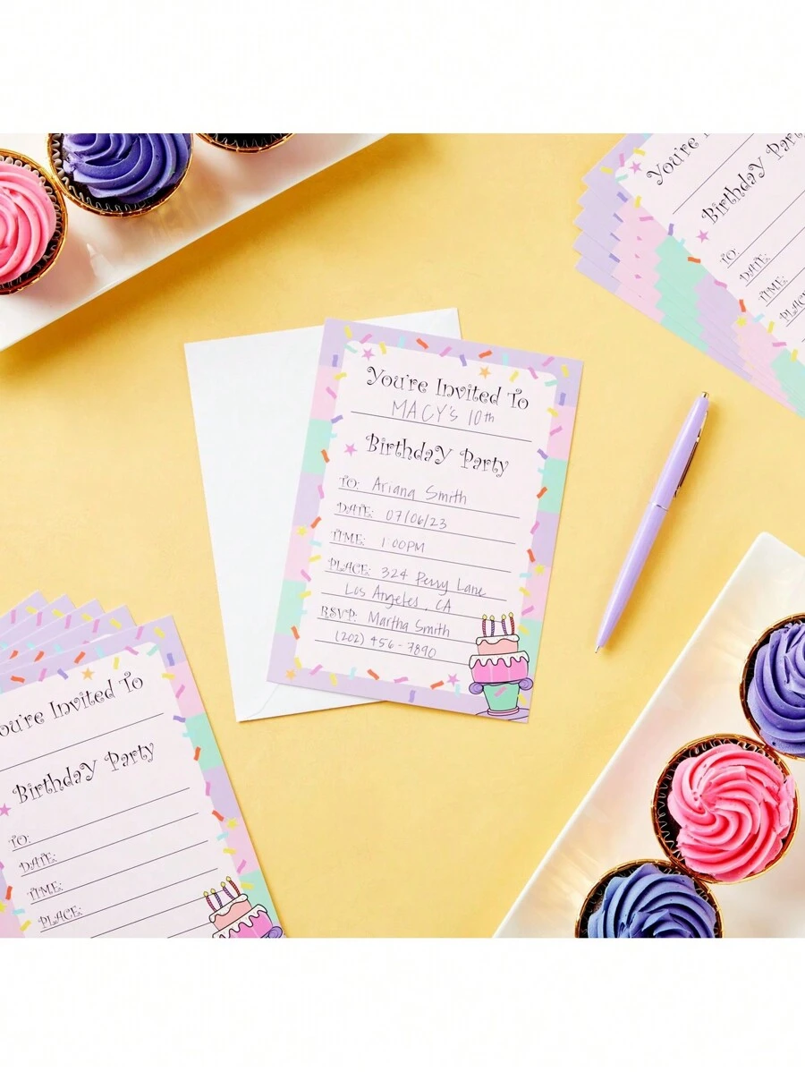 24 Pack Birthday Invitations For Girls, Fill-In Invite Cards With ...