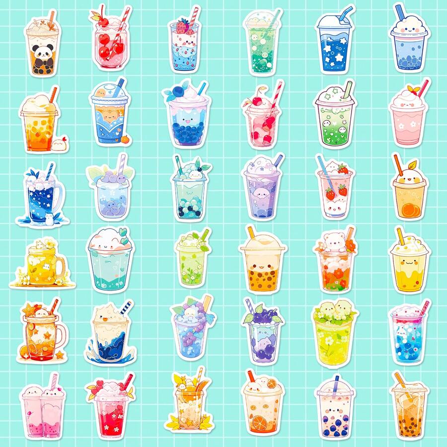 100pcs Boba Stickers, Cartoon Desserts Ice Cream Cake Drink Stickers ...