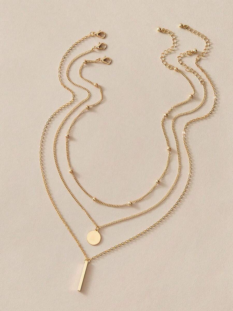 3pcs New Arrival Stylish Gold Layered Chain Disc Bar Pendant Necklace ...