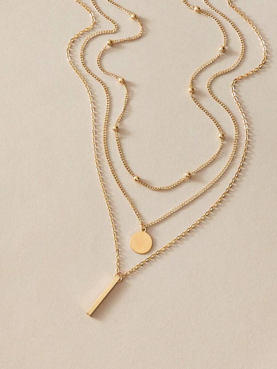 3pcs New Arrival Stylish Gold Layered Chain Disc Bar Pendant Necklace ...