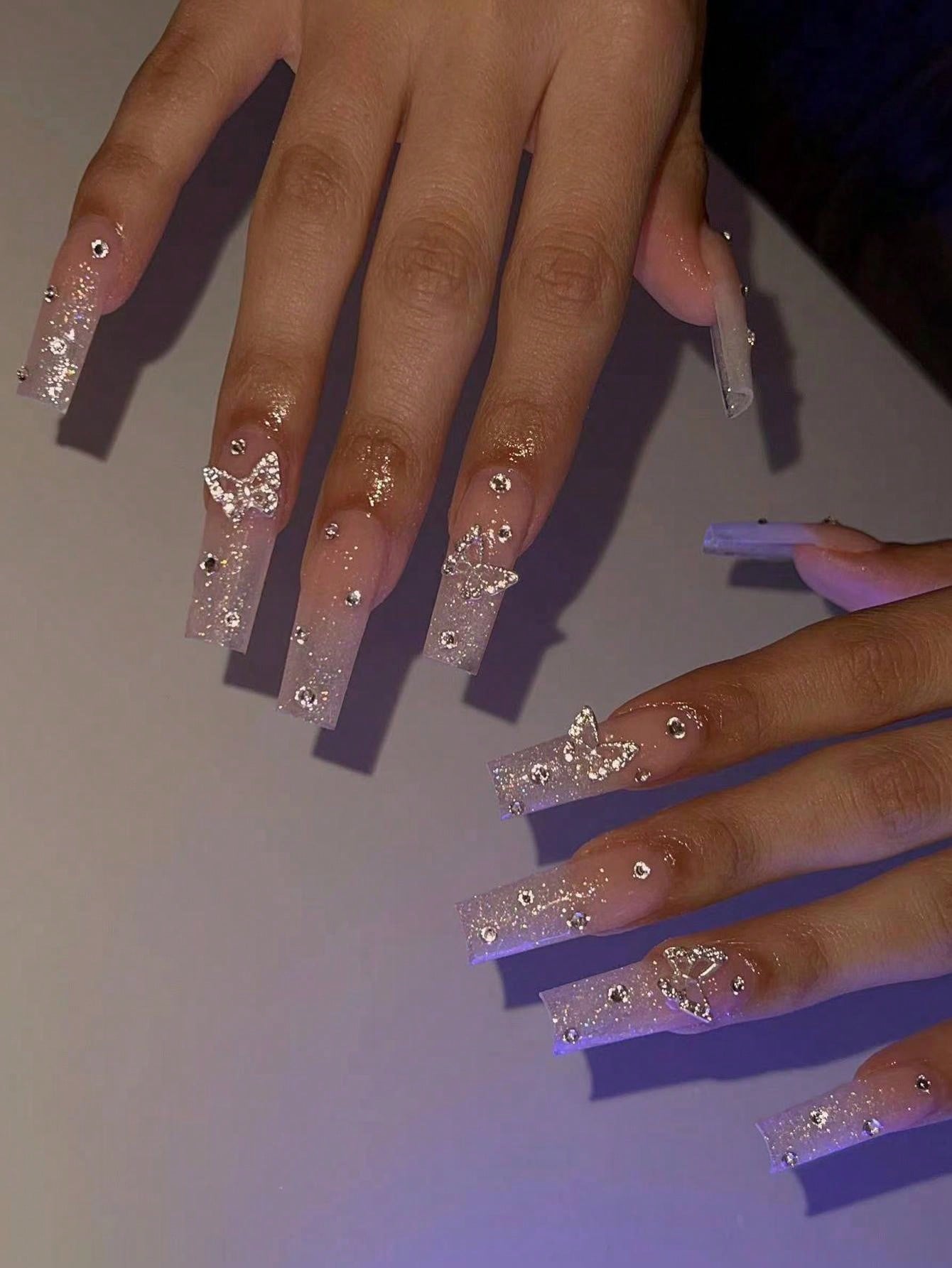 Get Glamorous with,Y2K 24pcs Long square 3D Butterfly & Rhinestones ...