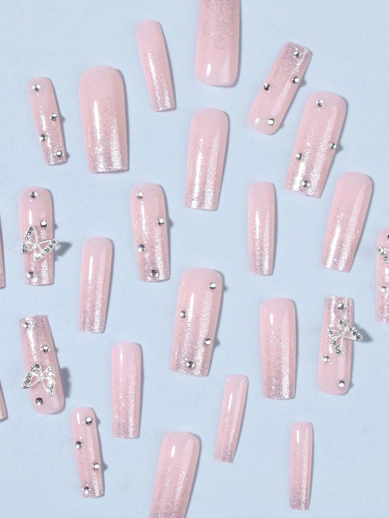 Get Glamorous with,Y2K 24pcs Long square 3D Butterfly & Rhinestones ...