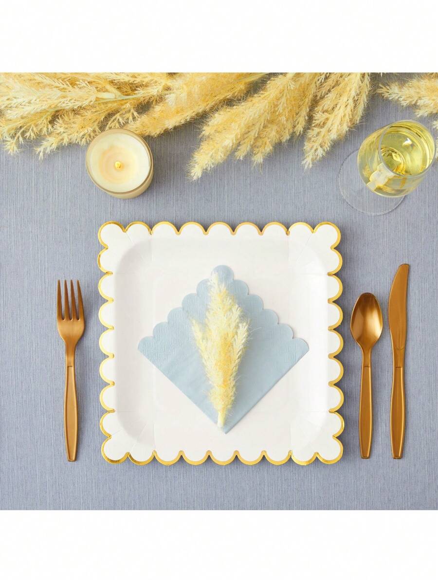 Blue Panda 48 Pack Square White And Gold Paper Plates With Foil ...