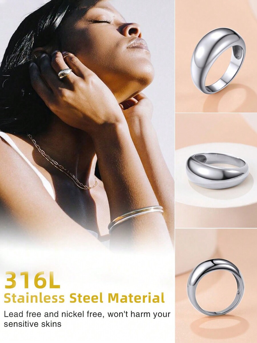 1pc Gold Chunky Dome Rings 18k Gold Plated Thick Gold Rings Birthday ...