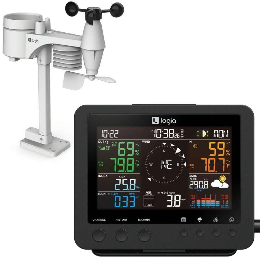 7-In-1 Weather Station Indoor/Outdoor Weather Monitoring System ...