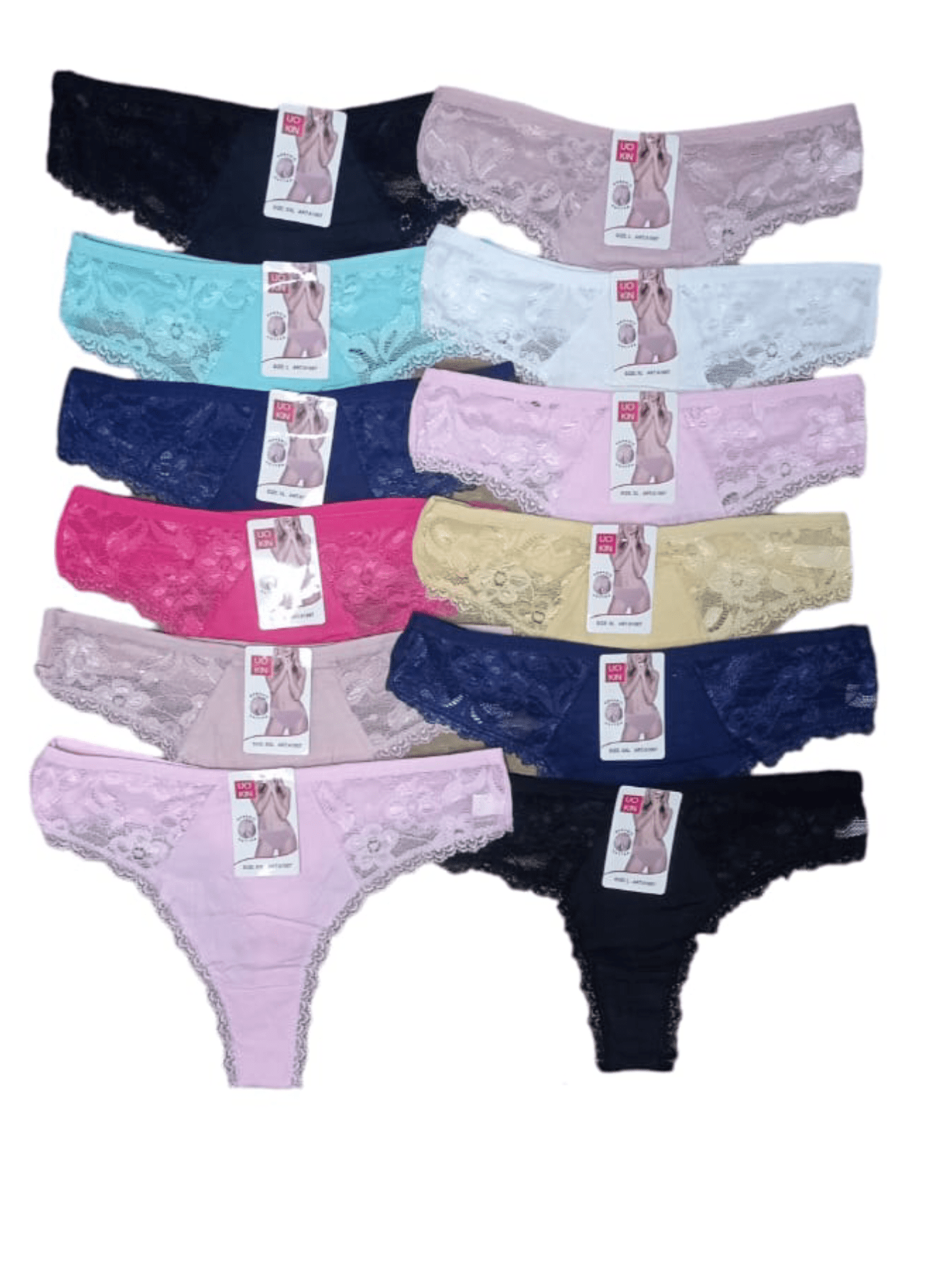 Paquete de 12 Piezas Tanga Algodón con Encaje Sexi Lencería Cómoda ...