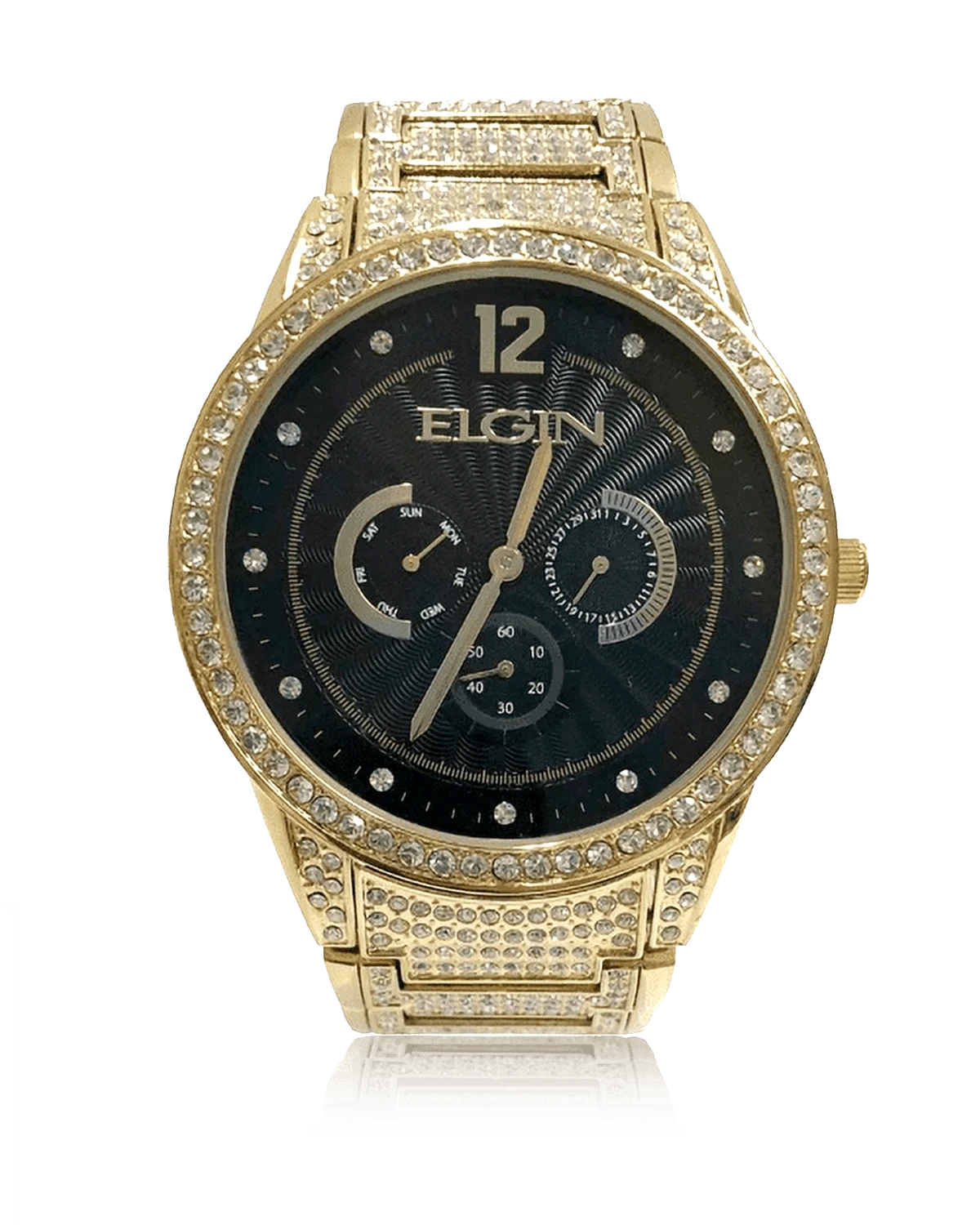 Elgin Men's Analog Watch with Black Dial Pave Dial and Crystals Gold ...