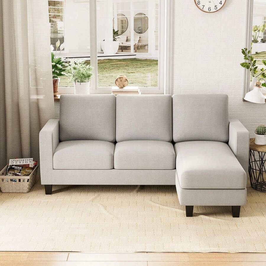 Rankok L-Shaped Sofa Convertible Sectional Sofa 3-Seater Sofa Set with ...