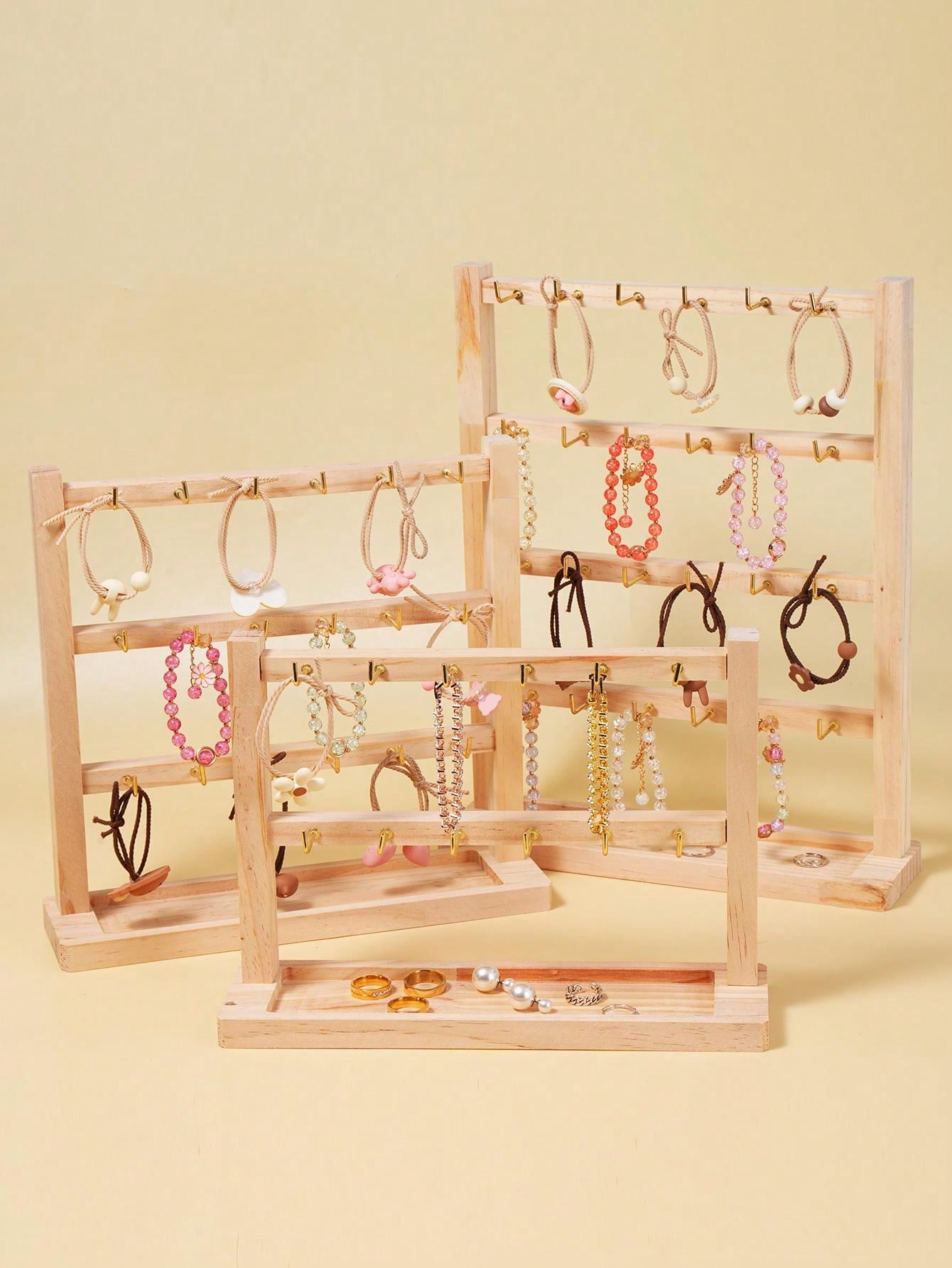 One-Piece Solid Wood Hooked Jewelry Display Rack - Ideal For Showcasing ...