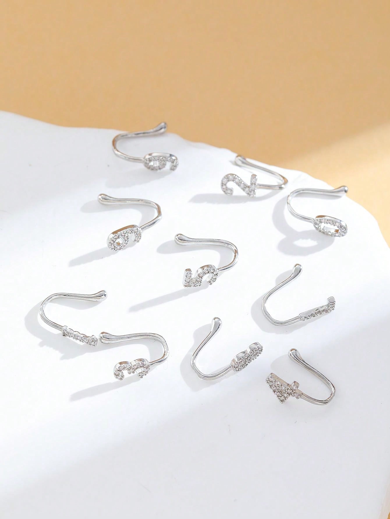 Minimalist Fashion Digit Shaped Cubic Zirconia Artificial Piercings ...