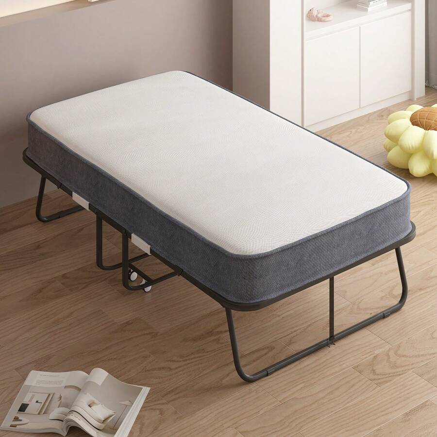 Mjkone Folding Bed with Mattress and Headboard | Single Size Portable ...