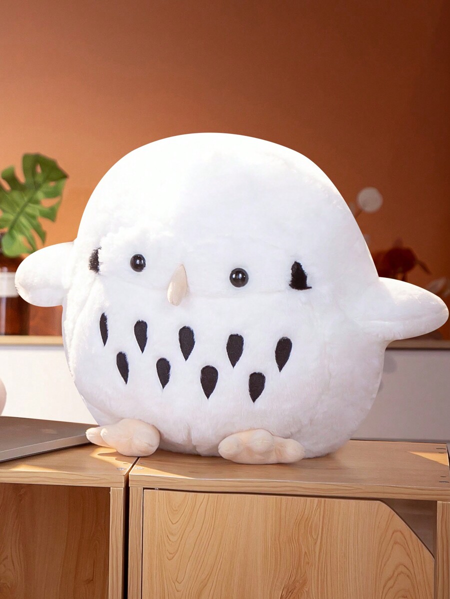 1pc White Round Owl Plush Toy, Cute And Creative Bird Stuffed Animal ...