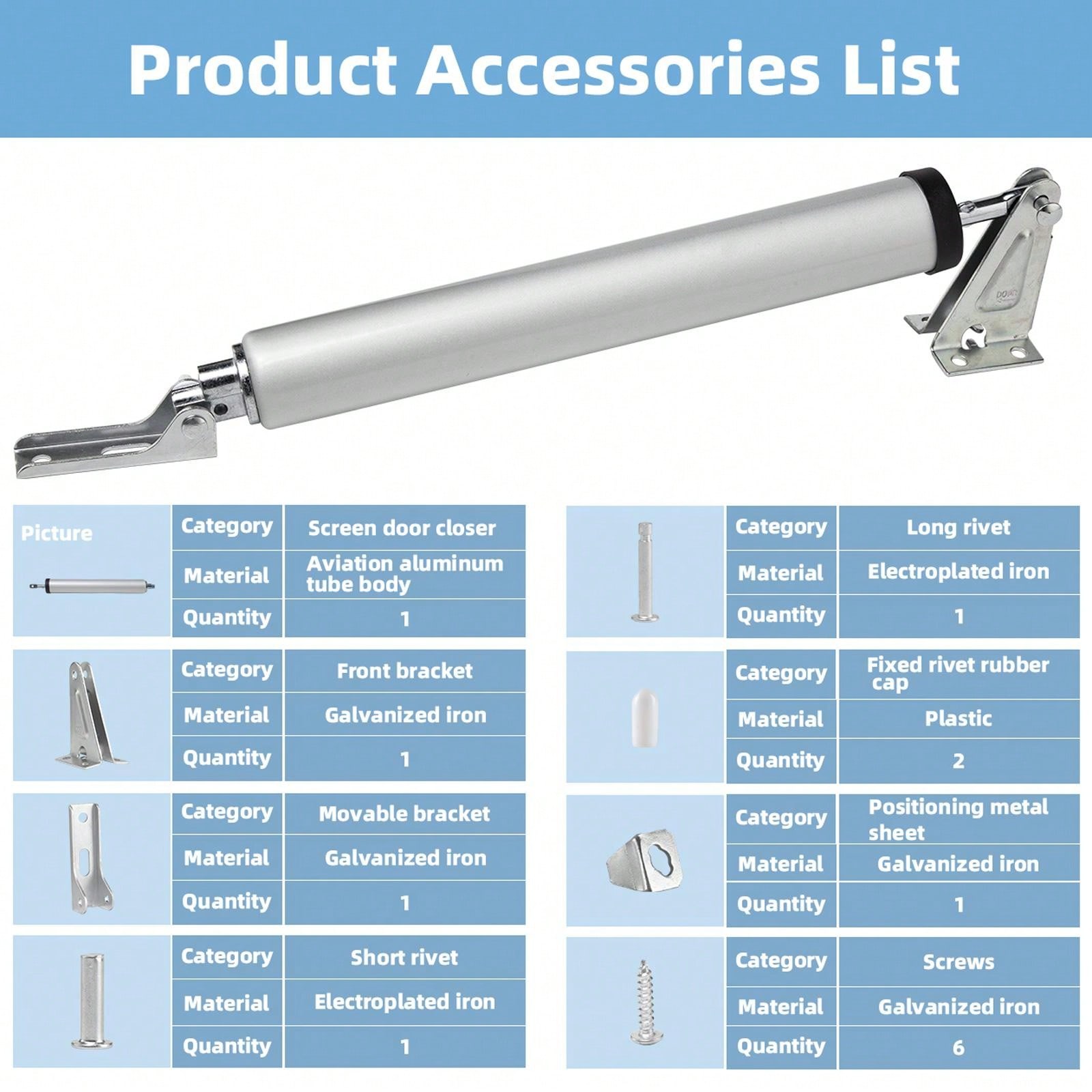 Medium Duty Screen Door Closers Kit, Adjustable Pneumatic Storm Door ...
