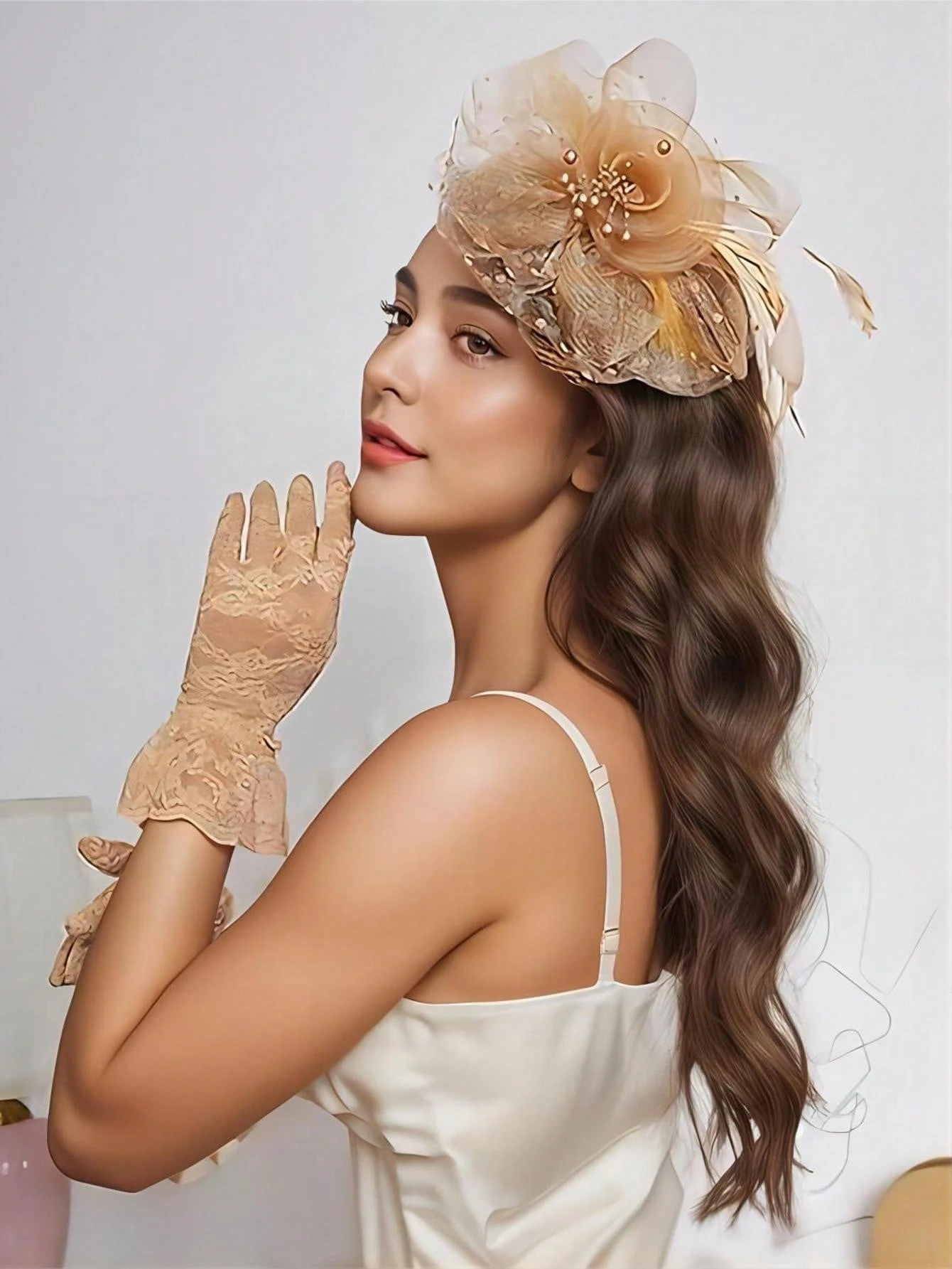 Women's 2 Pack Wedding Tea Party Fascinator Hat and Lace Gloves ...