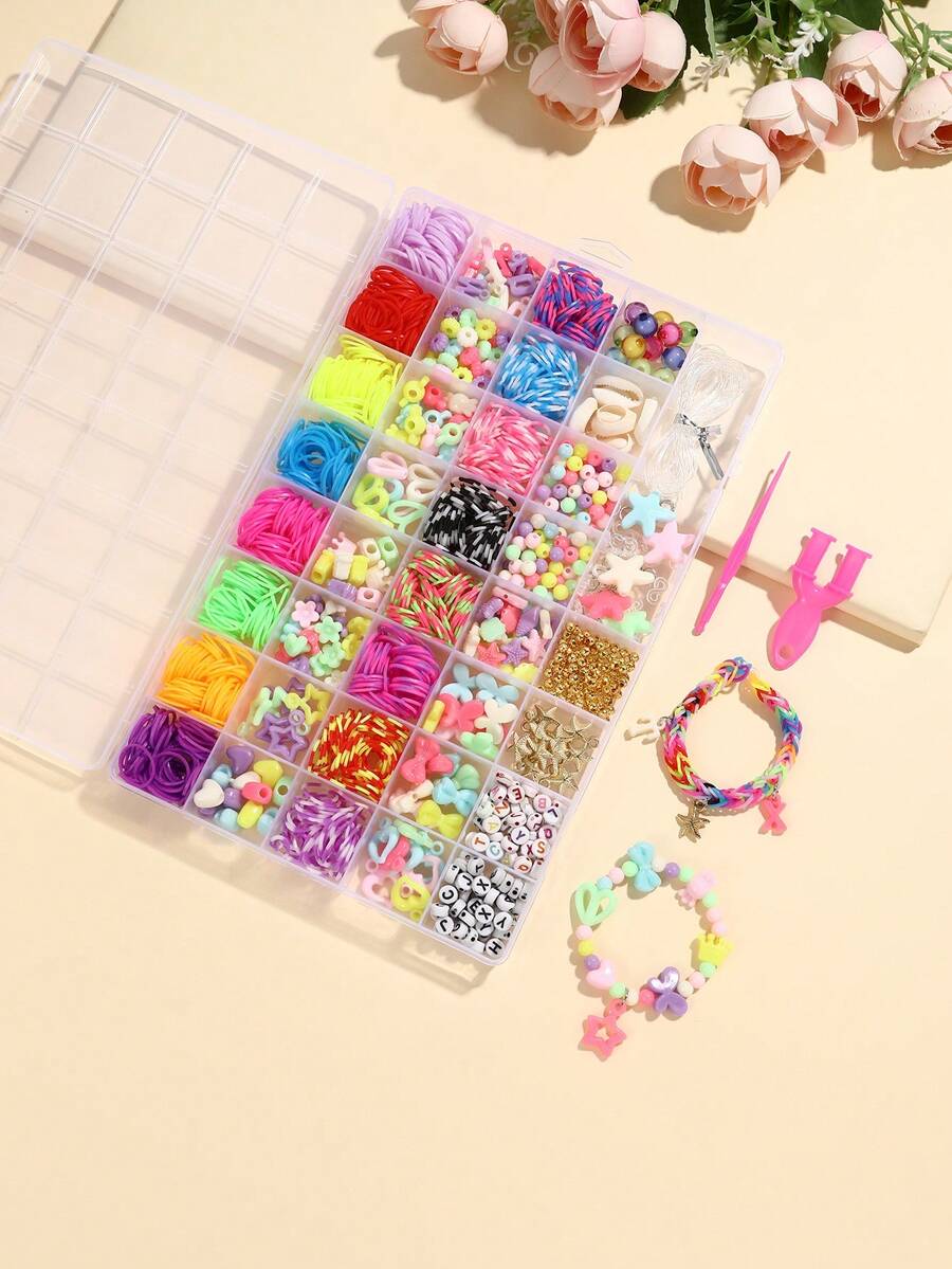 1 Box 40-Grid Diy Bracelet Making Kit With Colorful Elastic Cords ...