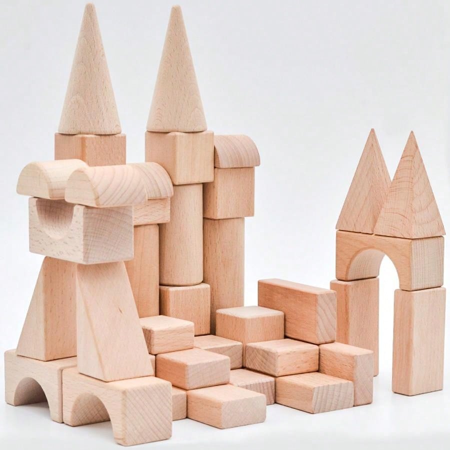 Set Of 100 Natural Wood Joints Pine Building Blocks | SHEIN UK