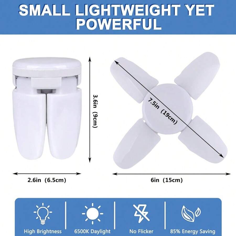 1pc 30W Mini LED Folding Light Bulb Daylight LED Garage Light, E26 Base ...