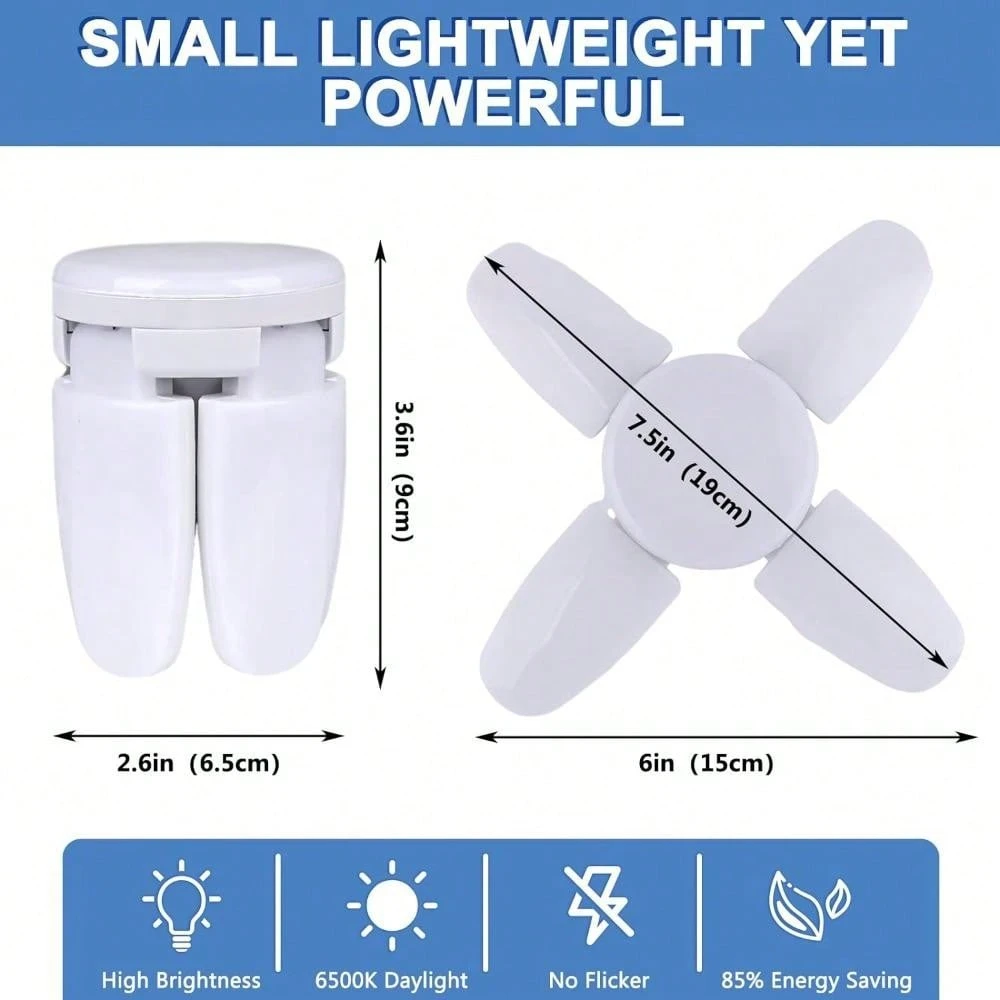 1pc 30W Mini LED Folding Light Bulb Daylight LED Garage Light, E26 Base ...