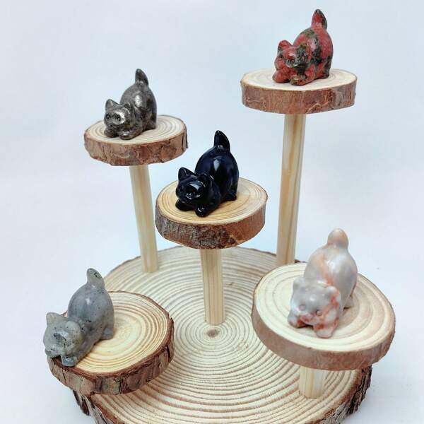 1pc 1.1in Mixed Material Natural Crystal Carved Cat Figurine | SHEIN USA