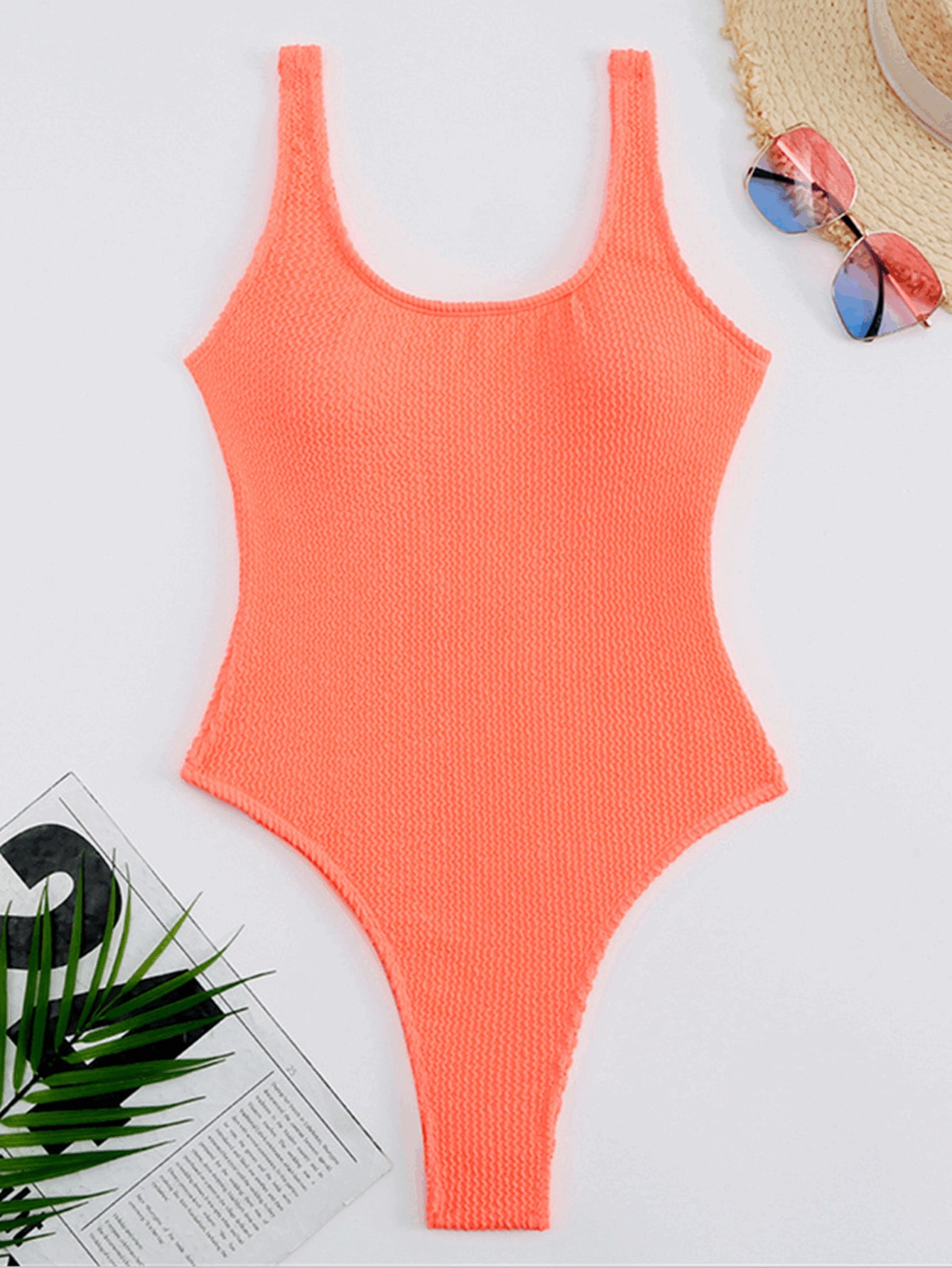 Traje De Baño Arrugado Con Rayas Onduladas De Color Caramelo Para Mujer