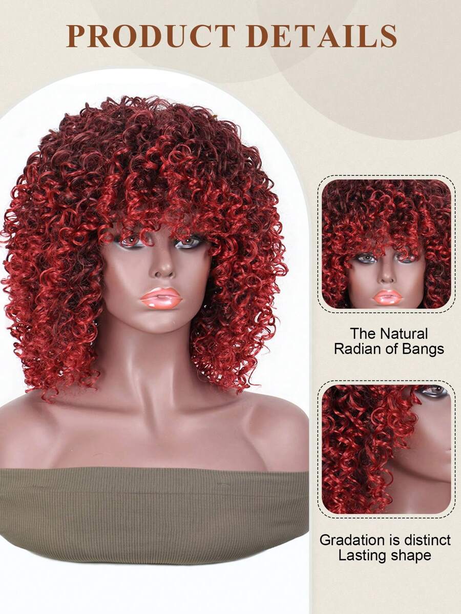 14 inch Red Curly Wigs 70s Kinky Burgundy Red Afro Wigs for Synthetic Afro Curly Red Wigs for ...