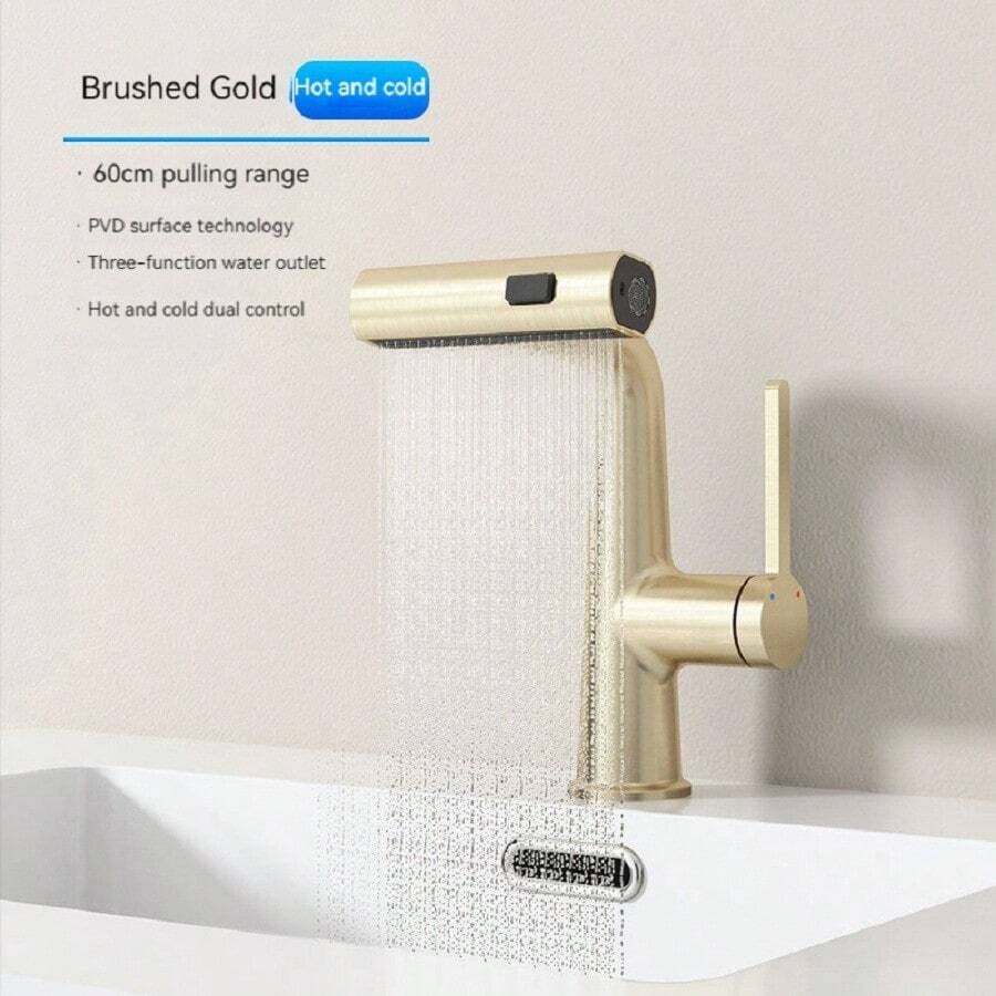 White High-end Modern Undercounted Wash Basin Faucet, Pull-down Cold ...