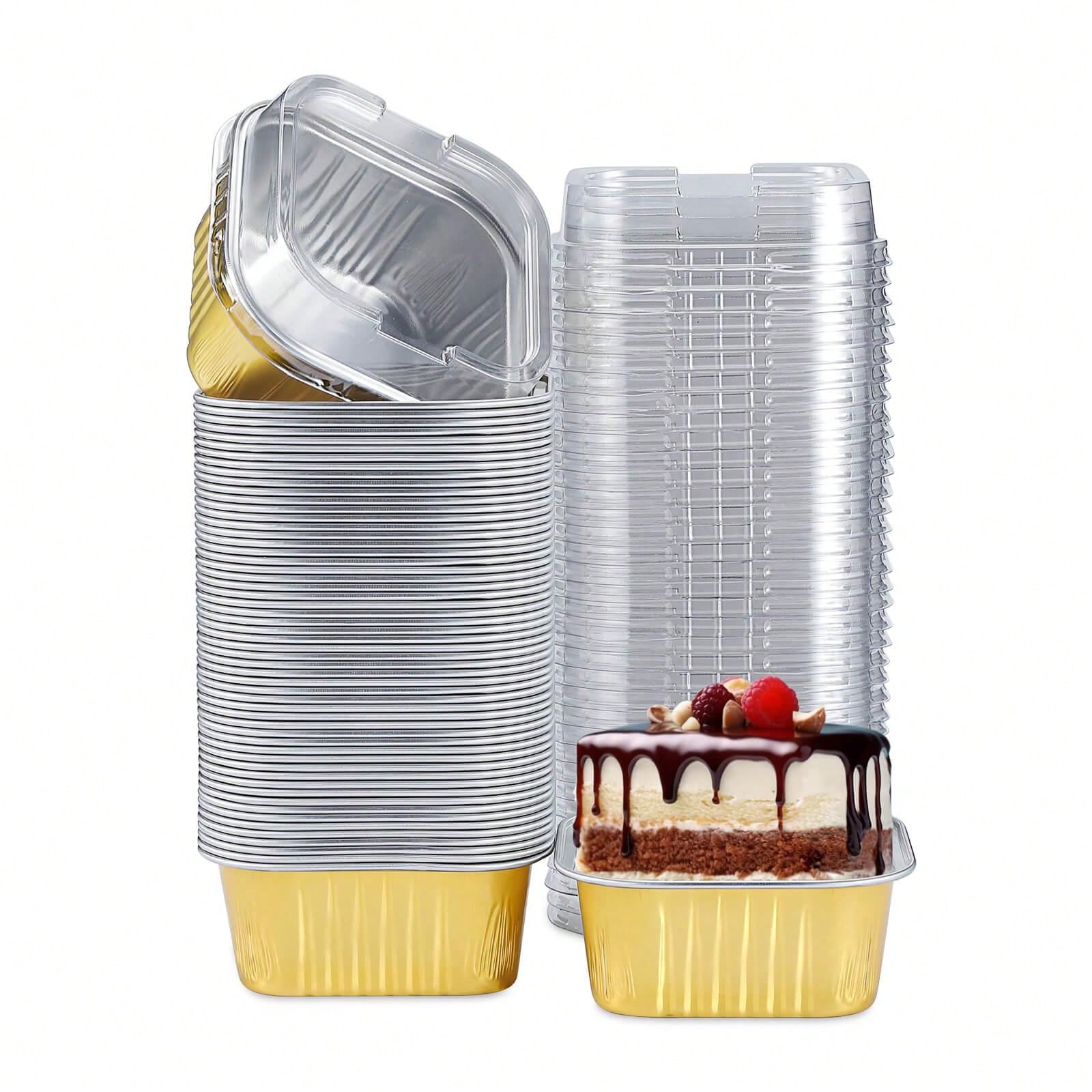 50pcs Square Baking Cups Aluminum Foil, 5oz Disposable Ramekins ...