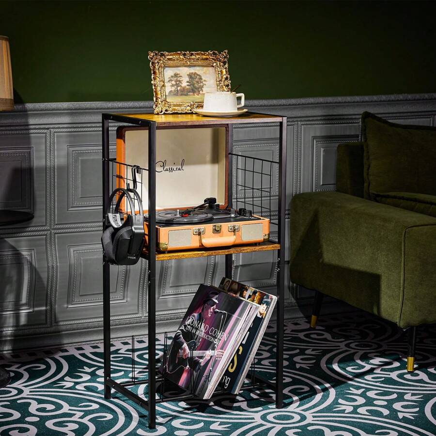 Record Player Stand, Turntable Stand with 3-Tier Vinyl Record Storage ...