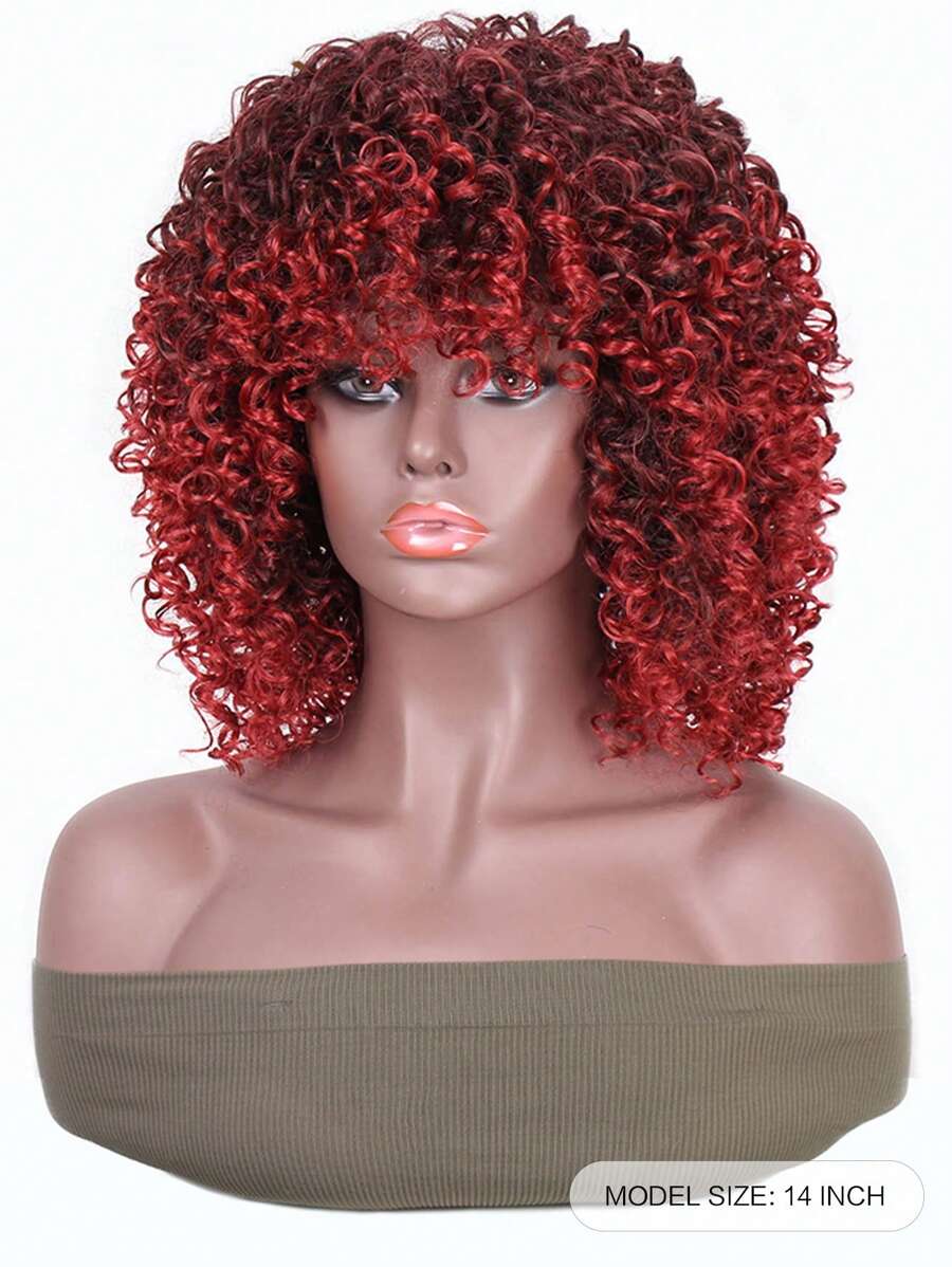 14 inch Red Curly Wigs 70s Kinky Burgundy Red Afro Wigs for Synthetic Afro Curly Red Wigs for ...