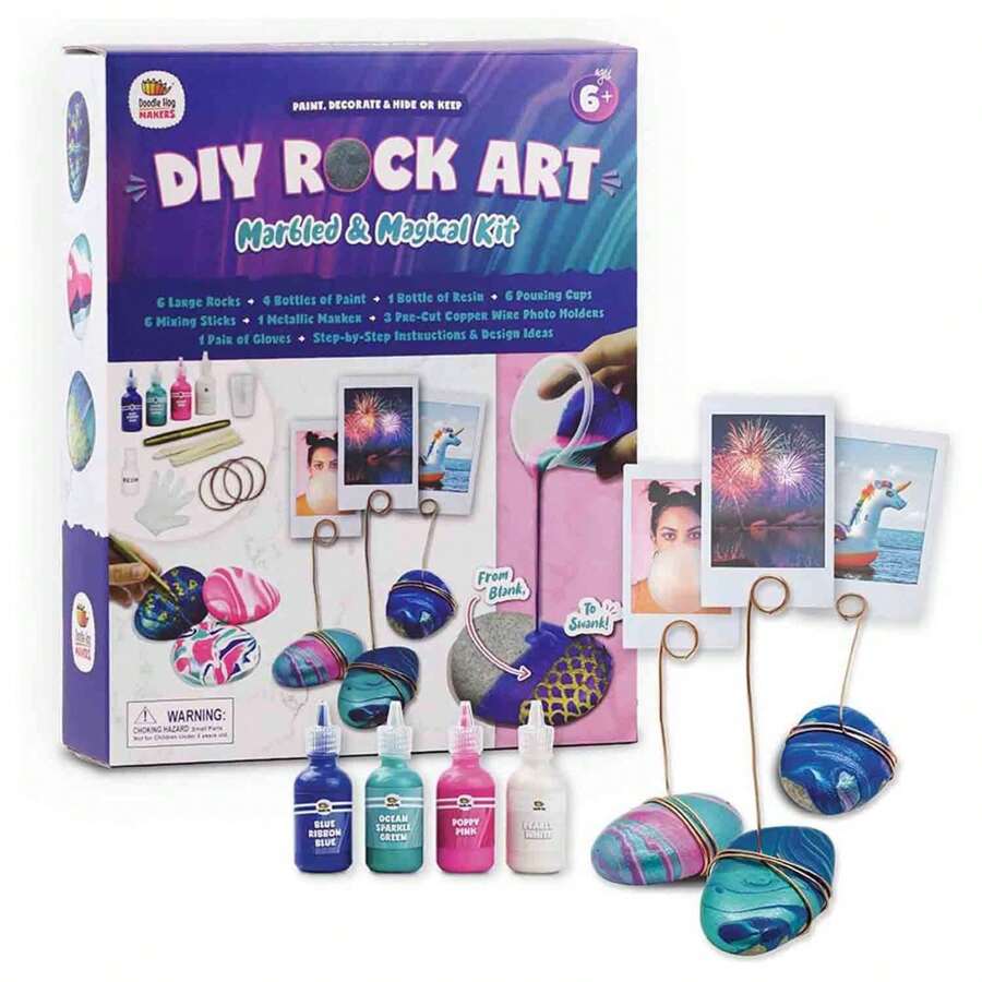 Marbling Paint & Photo Rock Art Kit for Kids - Arts and Crafts for ...