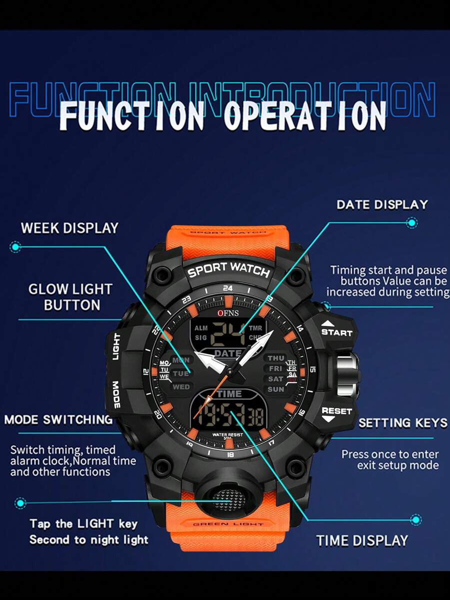 OFNS G Style Dual Display Men's Watch Waterproof Sports Watch Military ...