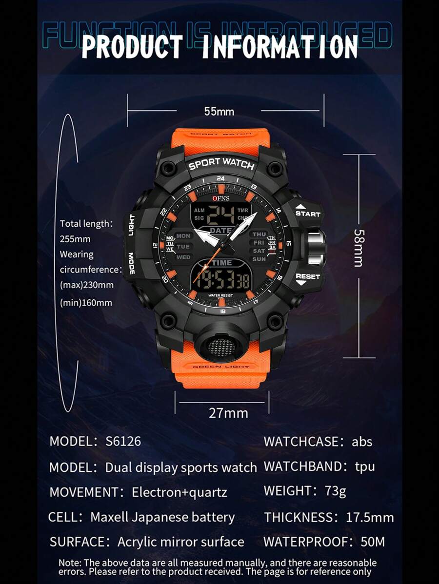 OFNS G Style Dual Display Men's Watch Waterproof Sports Watch Military ...