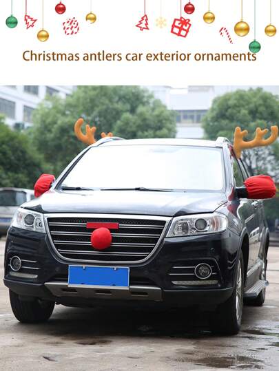 3pcs set Large Size Car Reindeer Antlers Nose Christmas Decorations SHEIN EUQS