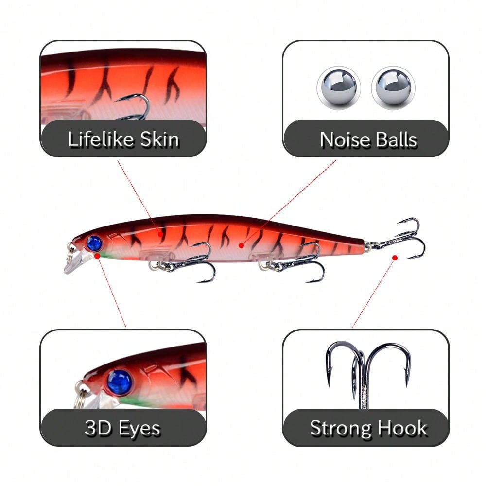 8pcs/Set Plastic 3 Hooks Hard Bait Minnow Lure For Long-Distance Casting And Water Sinking ...