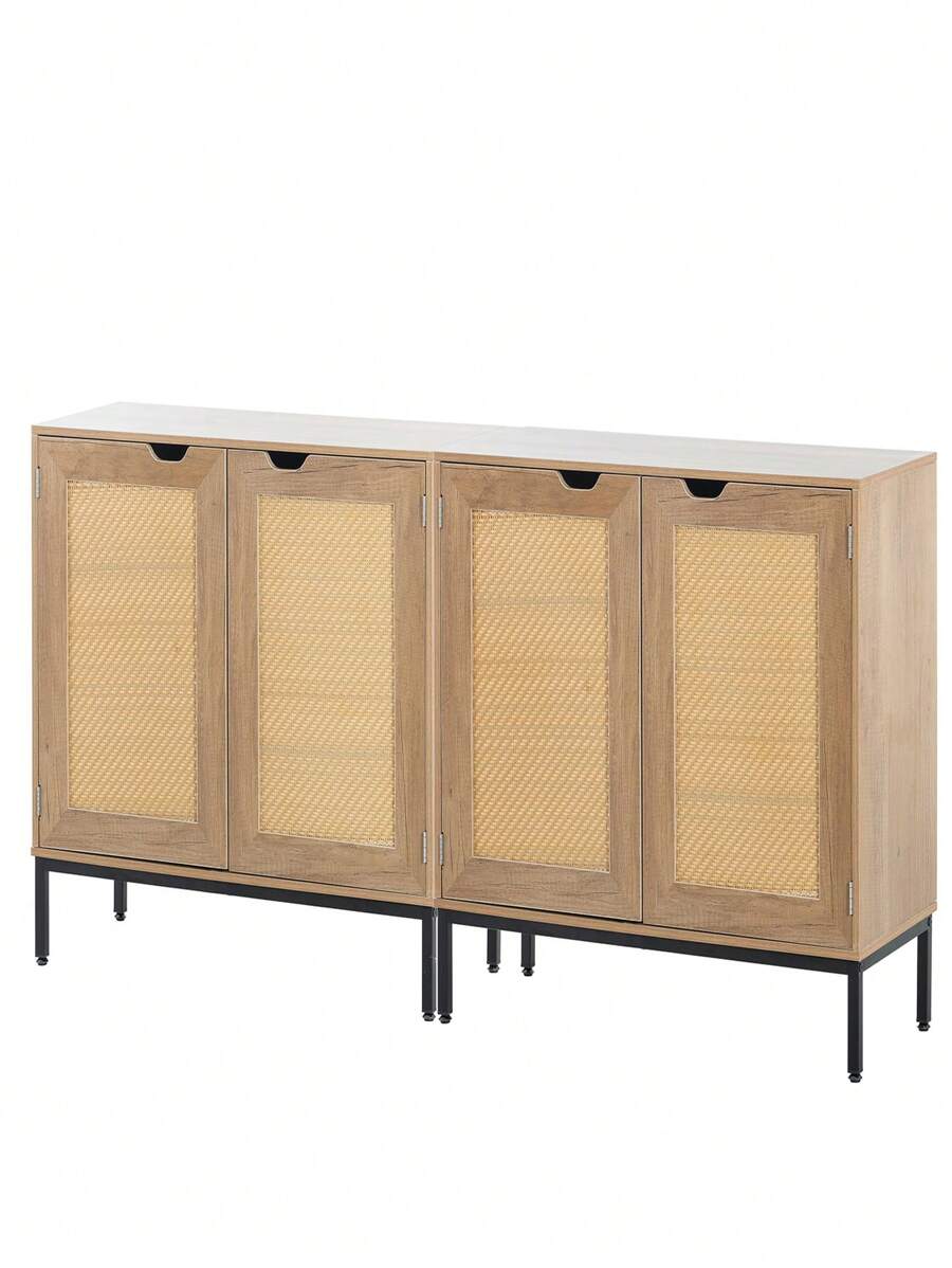 Rattan Storage Cabinet, Sideboard Buffet Cabinet Set of 2, Rattan ...