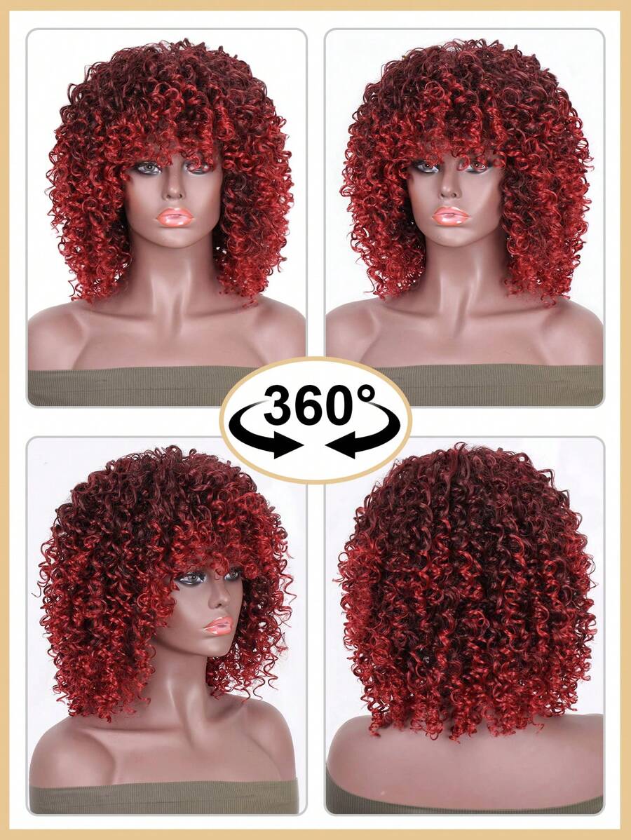14 inch Red Curly Wigs 70s Kinky Burgundy Red Afro Wigs for Synthetic Afro Curly Red Wigs for ...