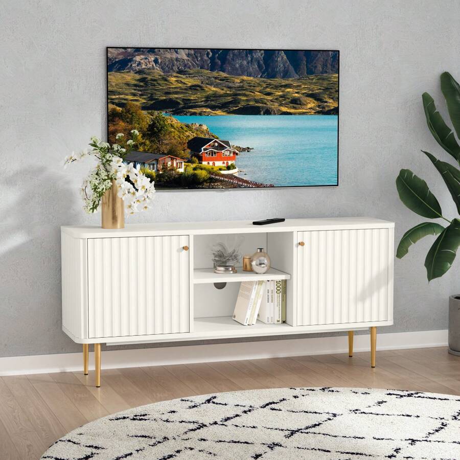 HLR-White TV Stand With Storage, Modern Entertainment Center With ...