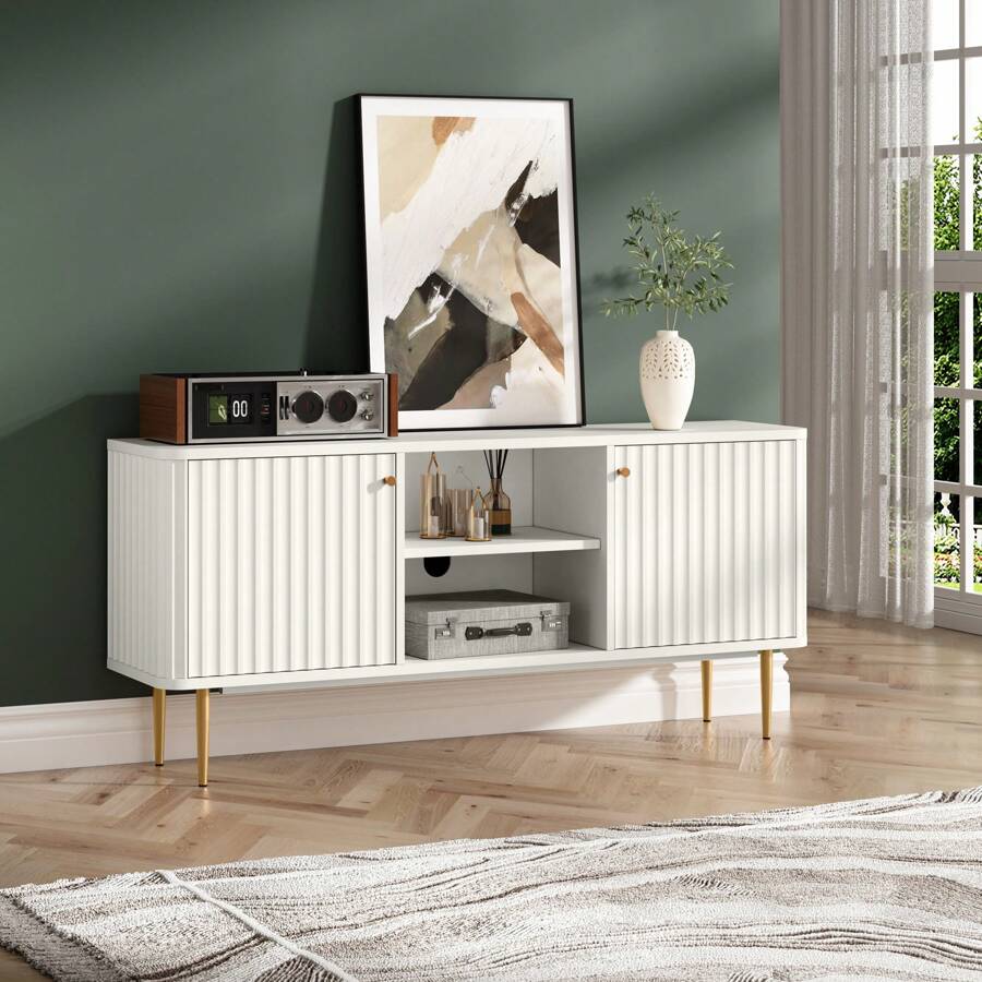 HLR-White TV Stand With Storage, Modern Entertainment Center With ...